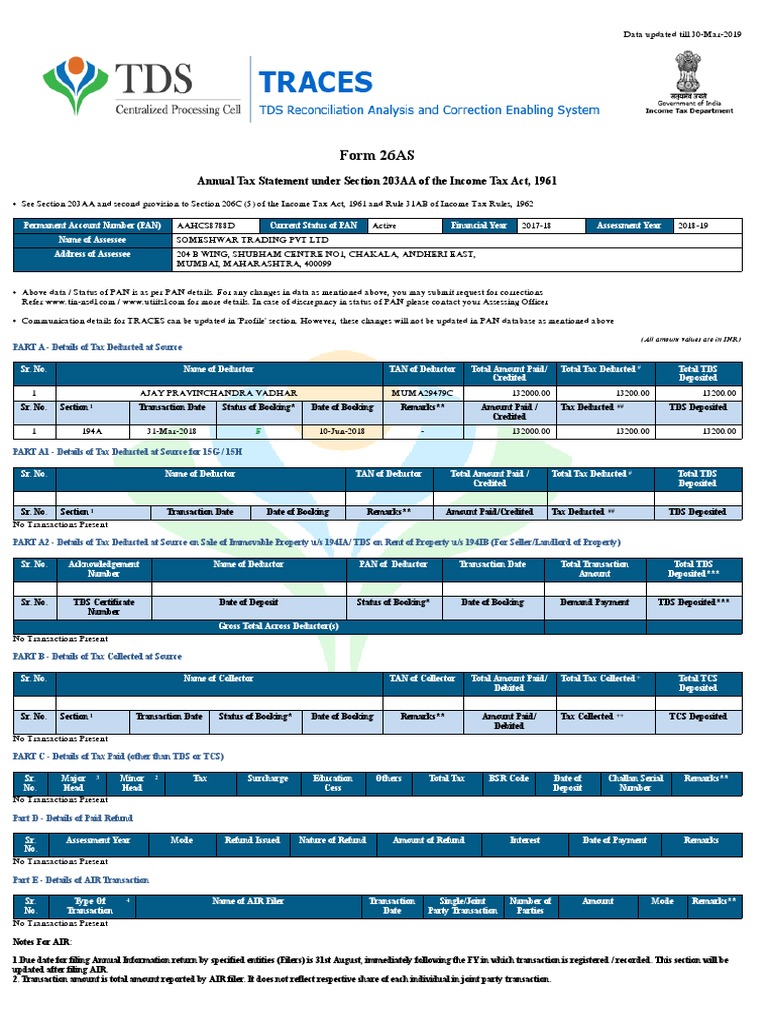 Form 26AS | PDF | Financial Transaction | Taxes