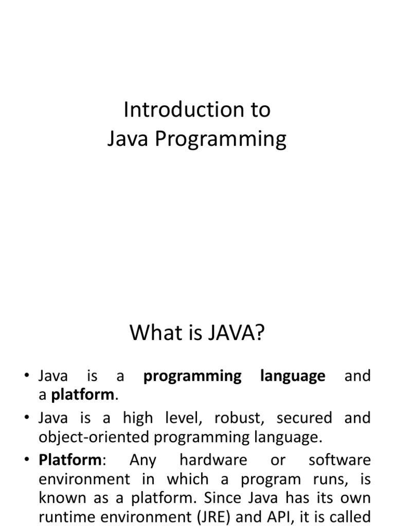 Introduction To Java Pdf Java Programming Language Cross Platform Software