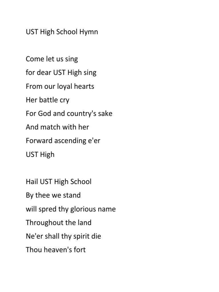 UST High School Hymn Lyrics and History | PDF