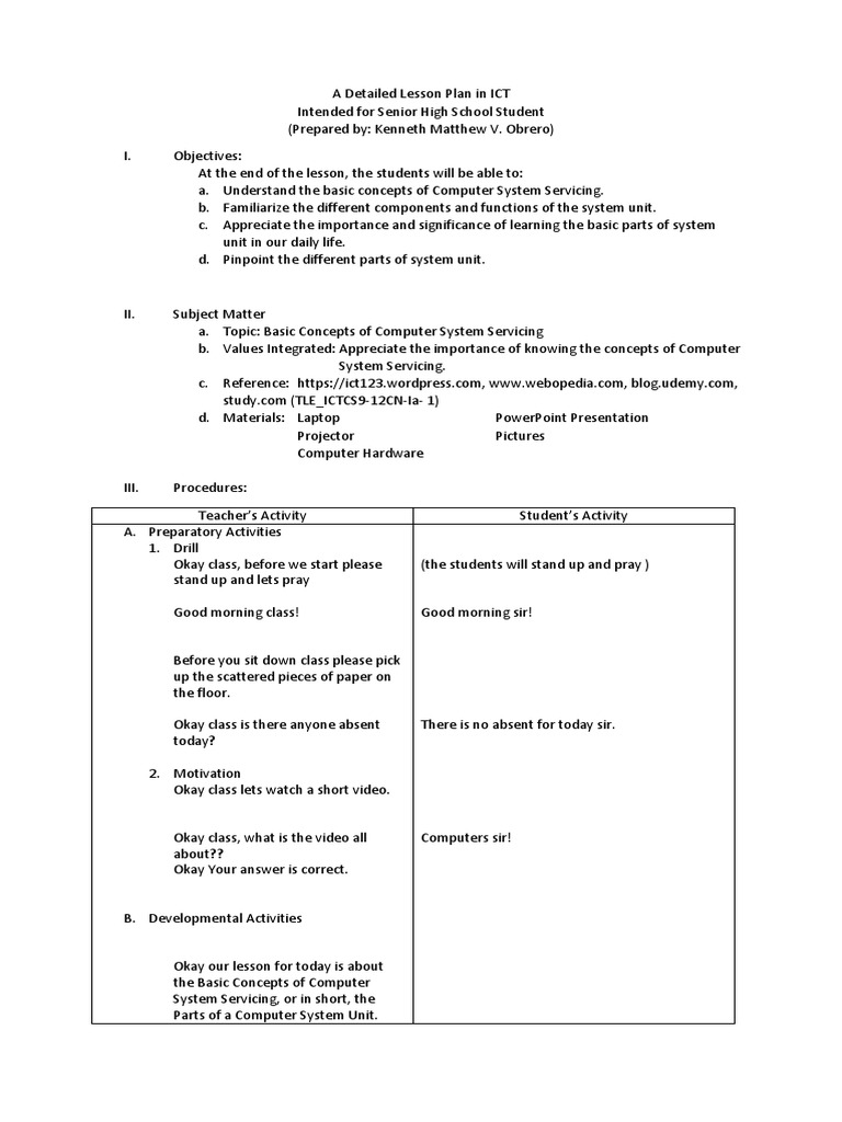 Senior High ICT Lesson System Unit Parts | PDF | Random Access Memory ...