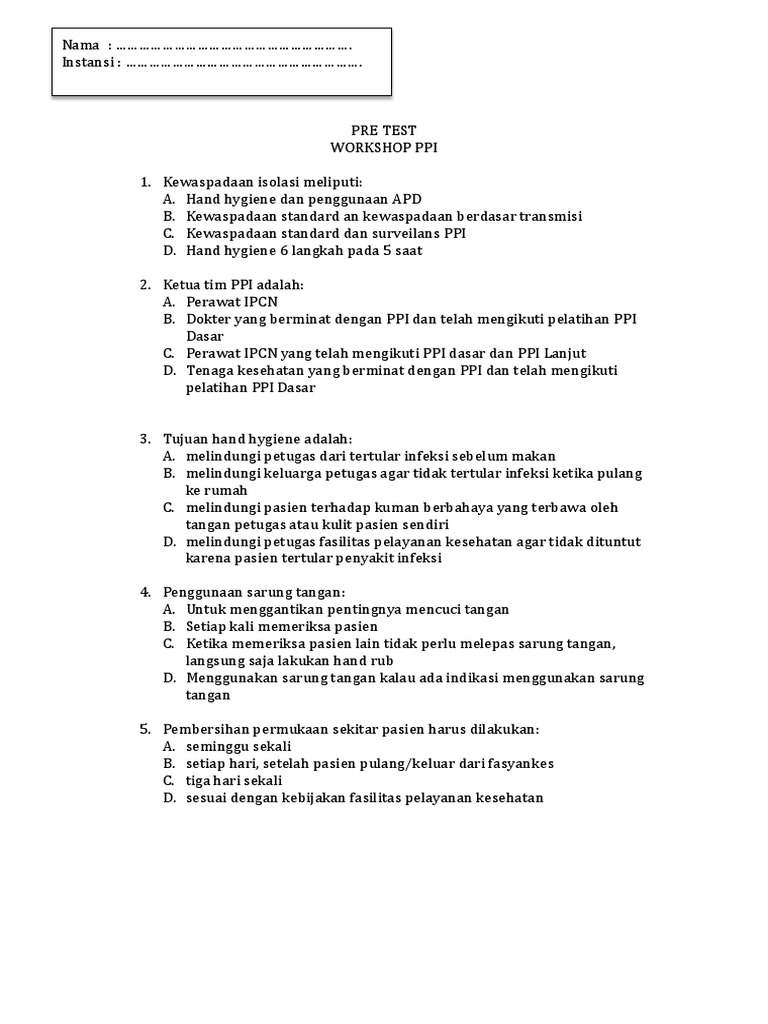 Pre Post Test Ppi | PDF