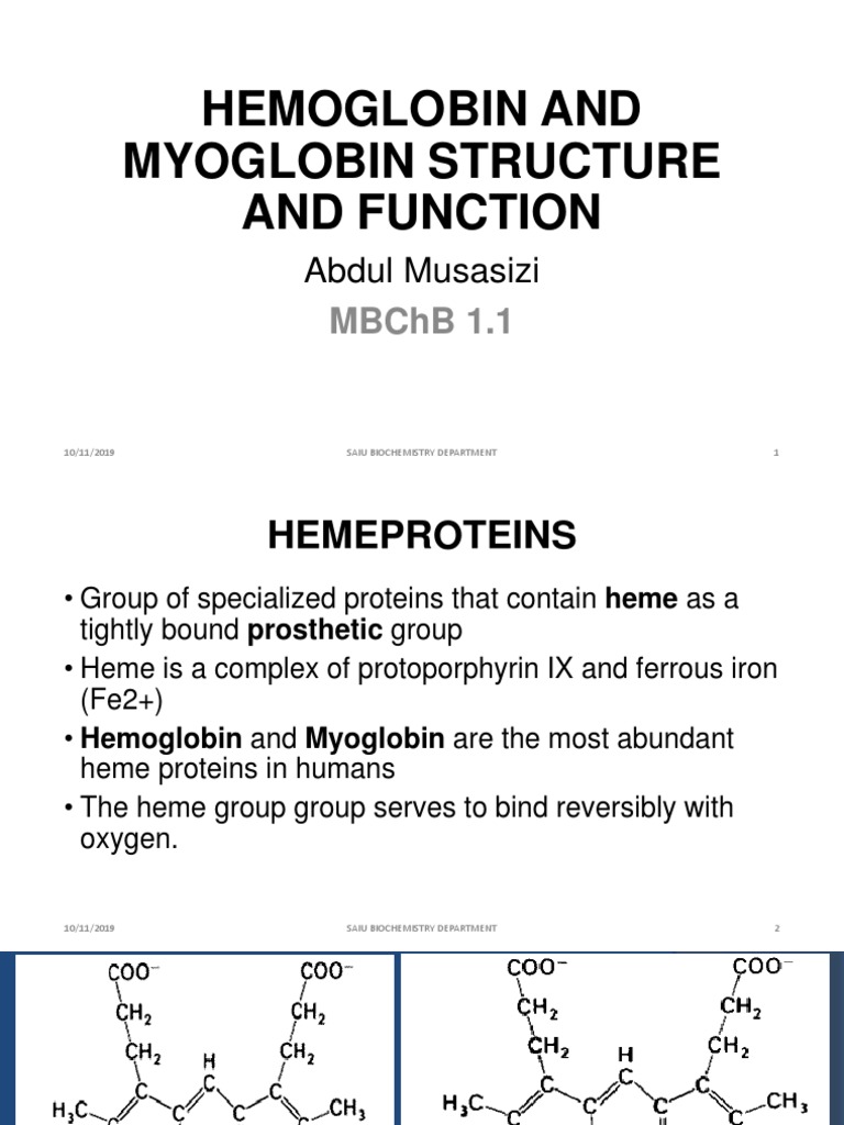 Hemoglobin and Myoglobin Structure and Function | Download Free PDF ...
