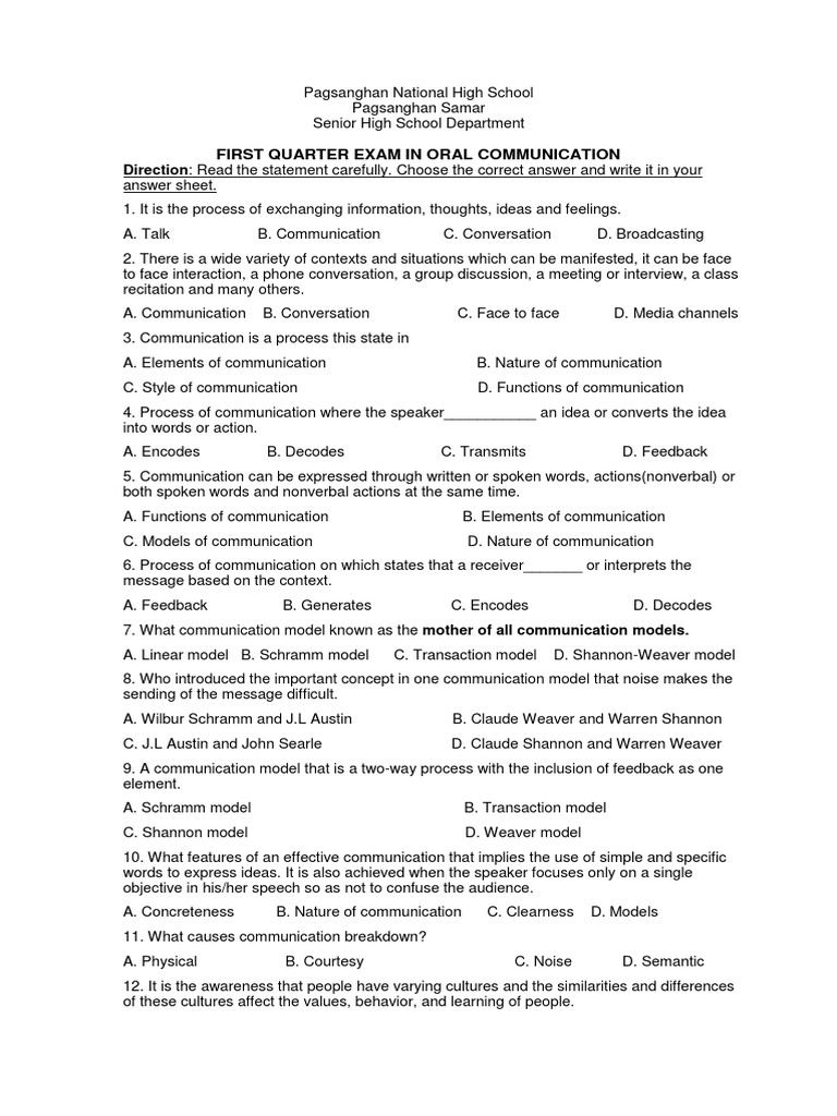 1st Quarter Exam. ORAL | PDF | Communication | Poetry