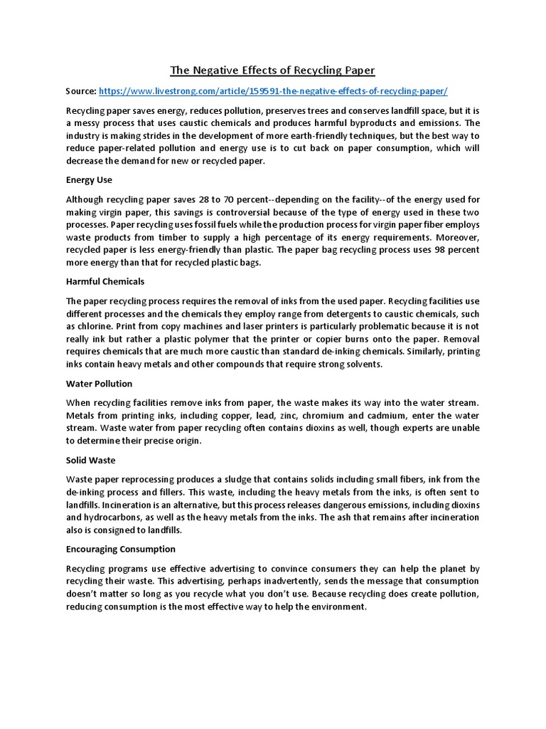 Negative Effects of Paper Recycling | PDF | Recycling | Paper