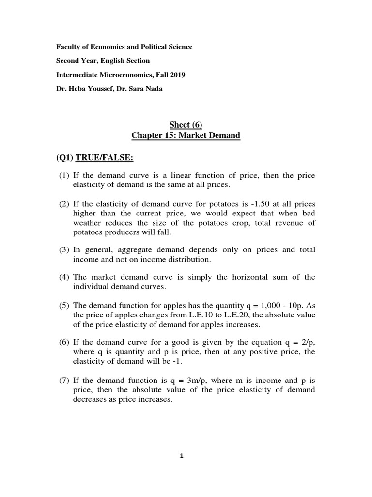 Sheet 6 - Market Demand | PDF | Demand Curve | Demand