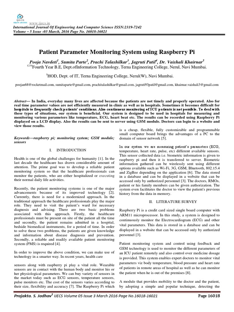 Patient Parameter Monitoring System Usin PDF | PDF | Monitoring ...