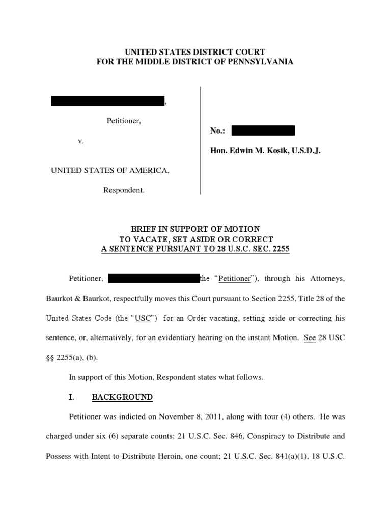 Brief in Support of Motion To Vacate, Set Aside, or Correct A Sentence ...