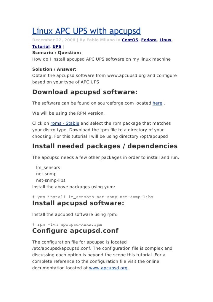 Linux APC UPS With Apcupsd | PDF | Computer Networking | Operating ...
