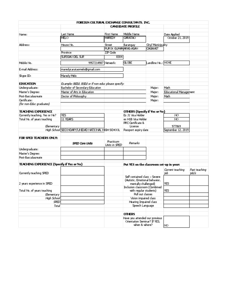 FCEC Candidate Profile | PDF | Behavior Modification | Academia