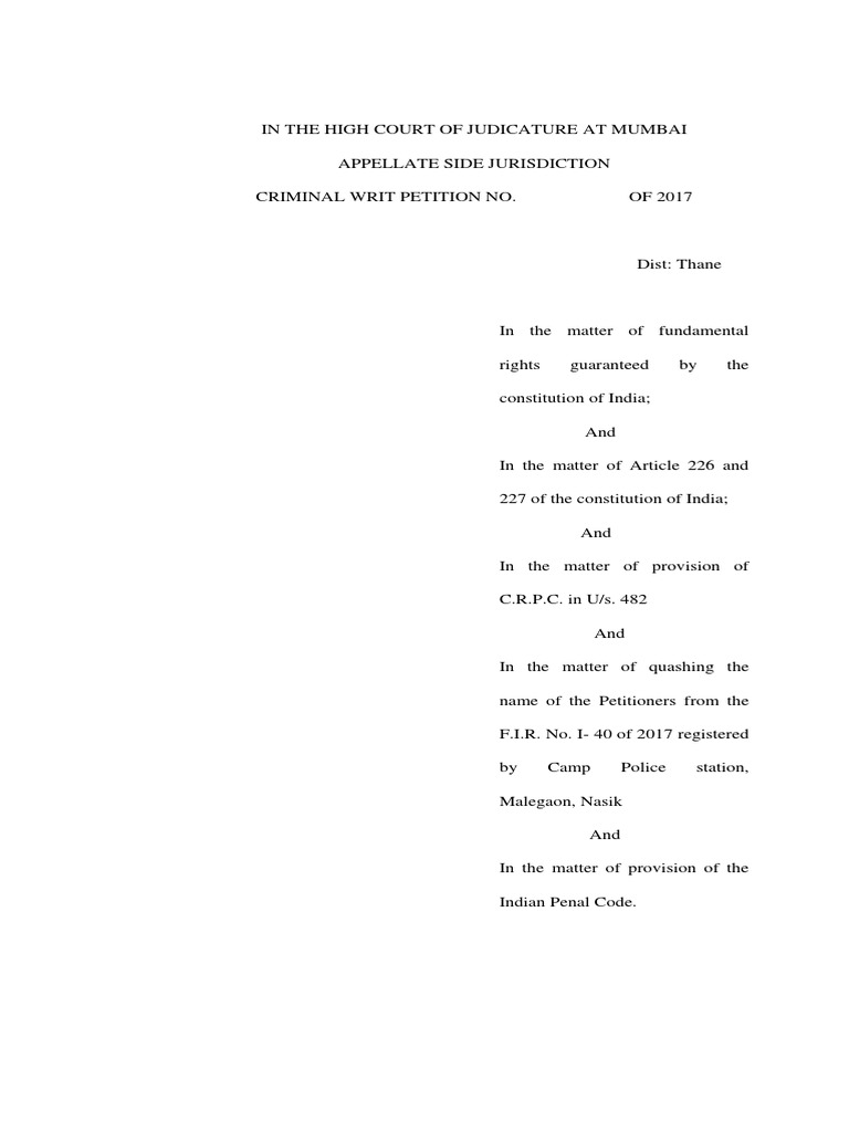 Quashing Petition Format | PDF | Judge | Alimony