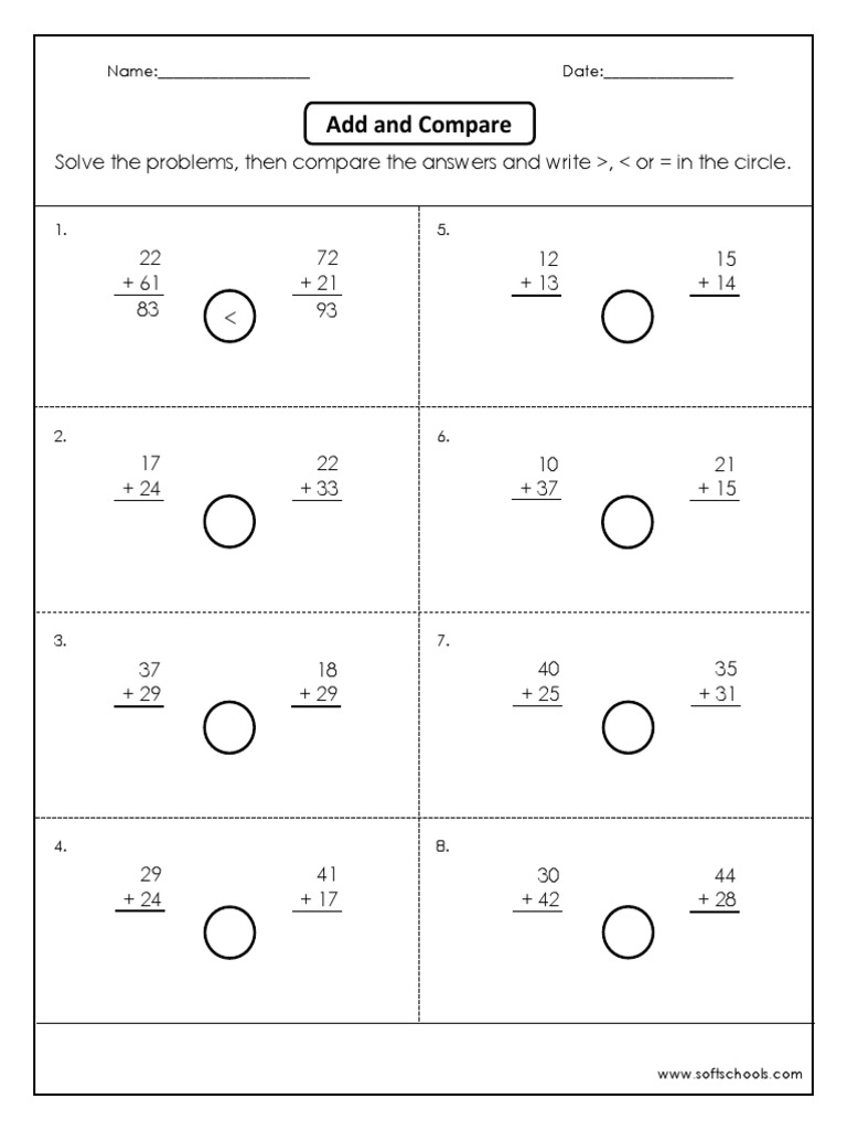 Add and Compare Two Digits Worksheet 1 | PDF | Teaching Mathematics