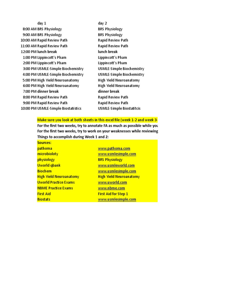 USMLE STEP 1 - 8 Week Study Schedule (Sample) | PDF | Organisms | Life ...