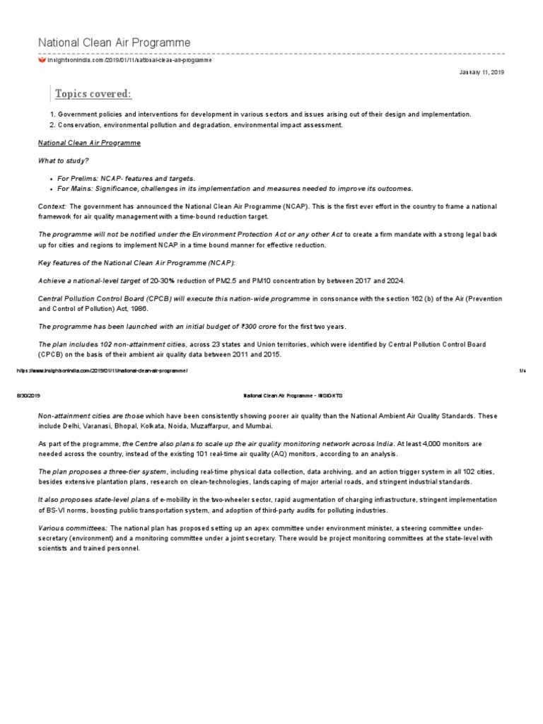 National Clean Air Programme | PDF | Air Pollution | Pollution