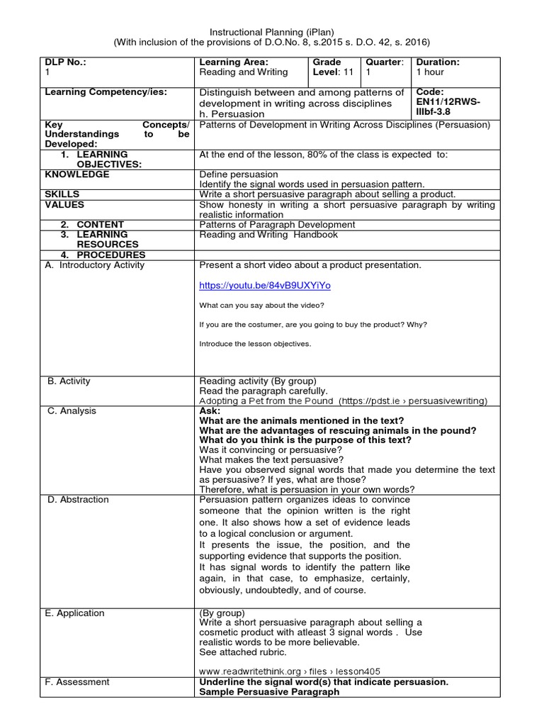 Distinguish Between and Among Patterns of Development in Writing Across ...