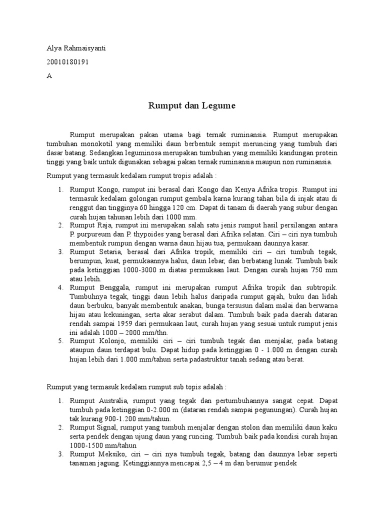 Rumput Dan Legum (Alya R 191) | PDF