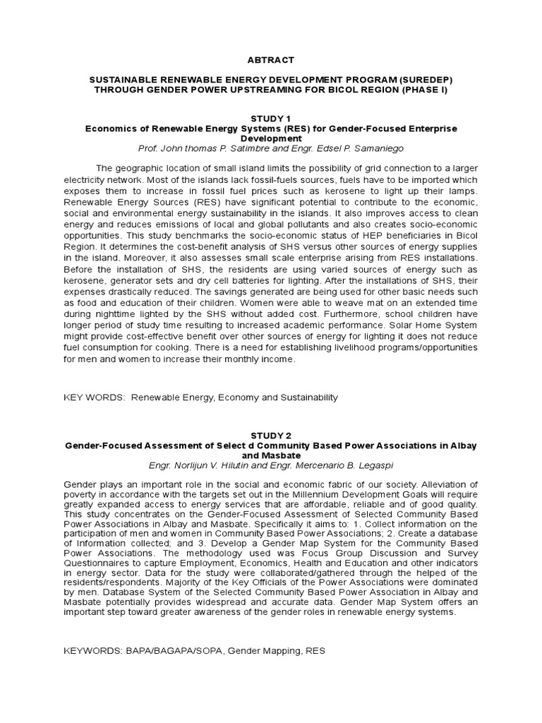 Abstract Sustainable Renewable Energy Development Program (Suredep ...