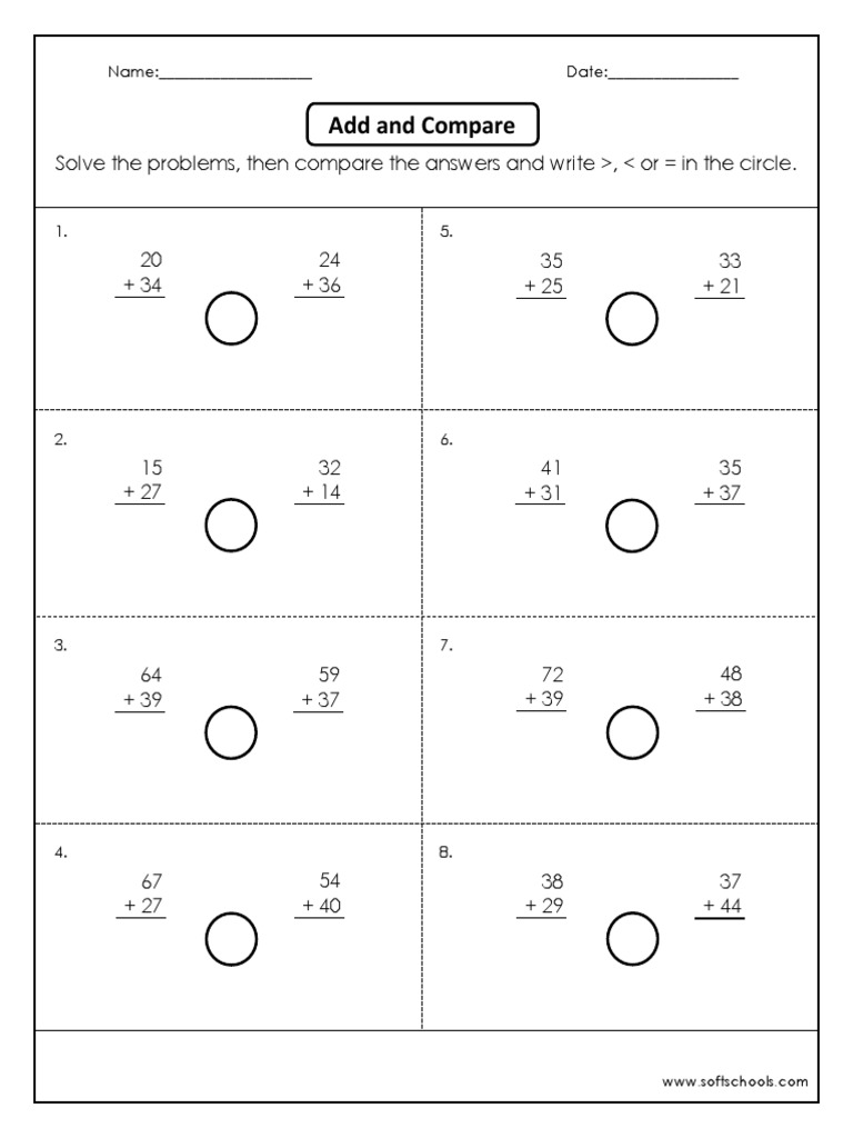 Add and Compare: Solve The Problems, Then Compare The Answers and Write ...