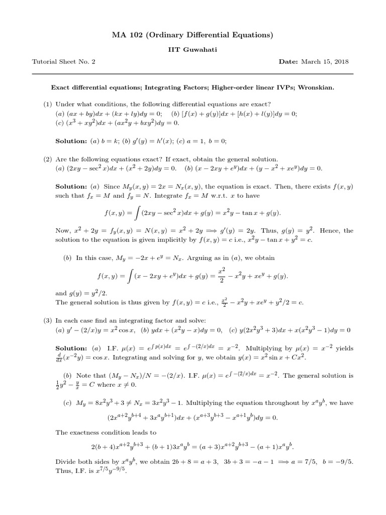 MA 102 (Ordinary Differential Equations) | PDF | Equations | Analysis