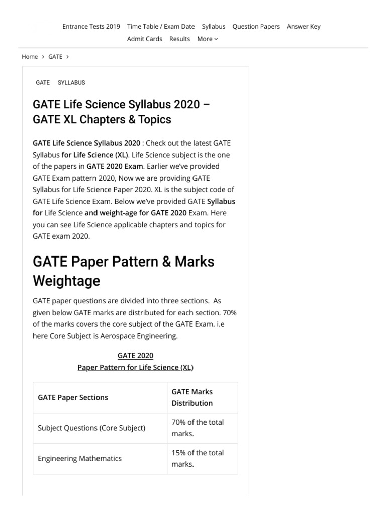 GATE Life Science Syllabus 2020 - GATE XL Chapters & Topics | PDF ...