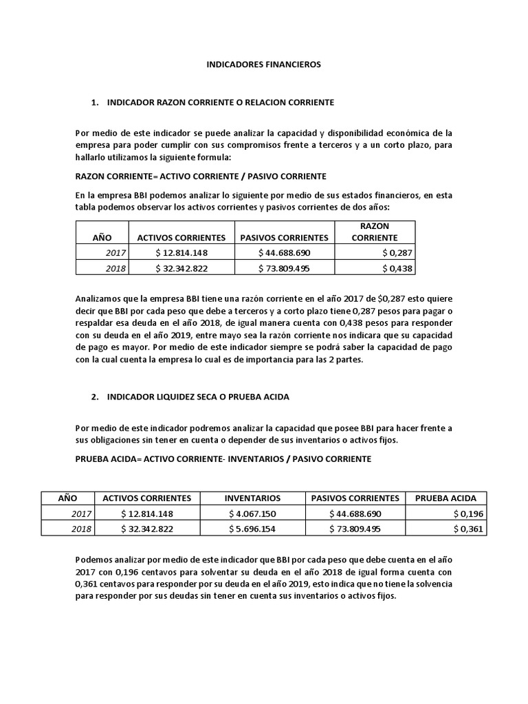 INDICADORES Razon Corriente y Liquidez Seca | PDF