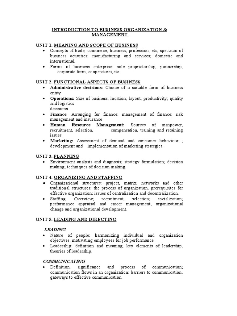 Introduction To Business Organization & Management Unit 1. Meaning and ...