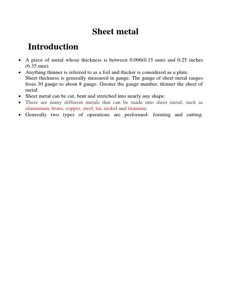 Sheet Metal Basics for Engineers | PDF