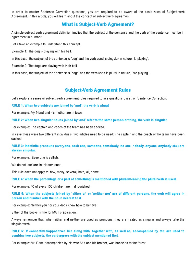 Subject-Verb Agreement Rules | PDF | Grammatical Number | Plural