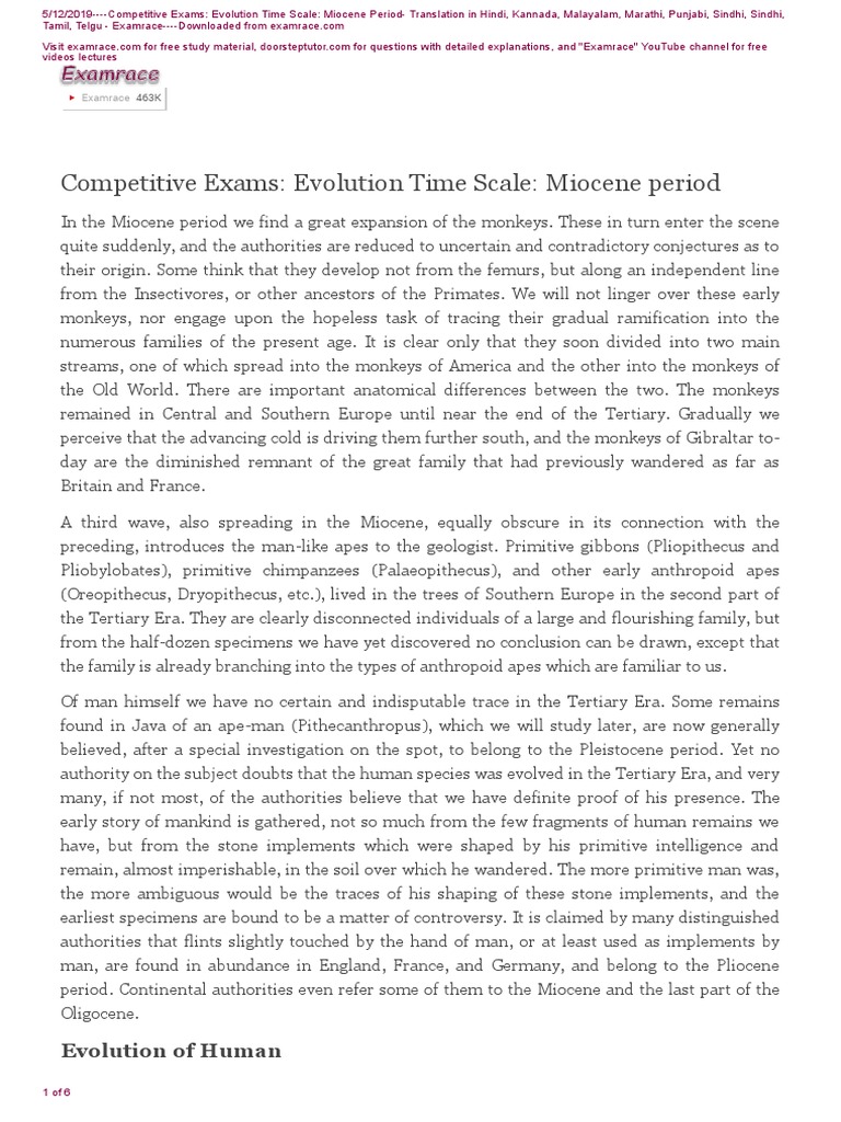 Evolution of Early Humans: An Analysis of the Miocene Period and the ...