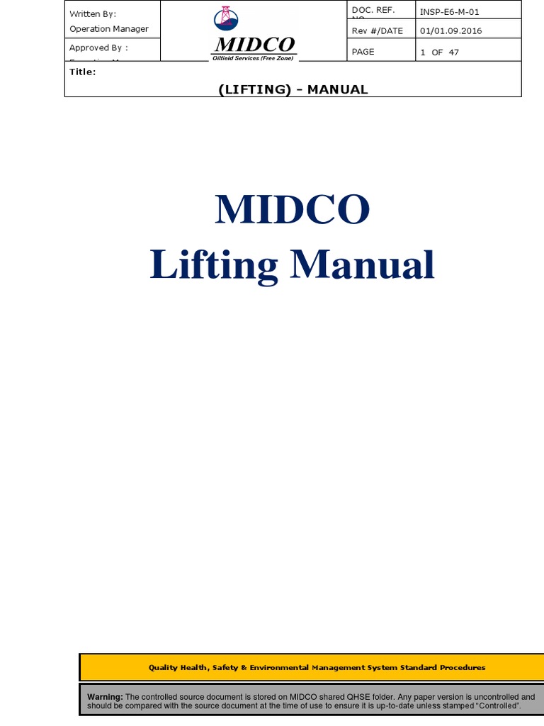 MIDCO Lifting Manual SOW | PDF | Personal Protective Equipment | Risk ...