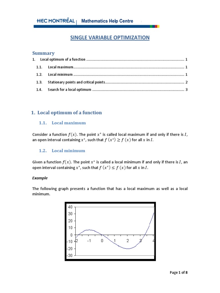 Single Variable Optimization | PDF | Maxima And Minima | Mathematical Optimization