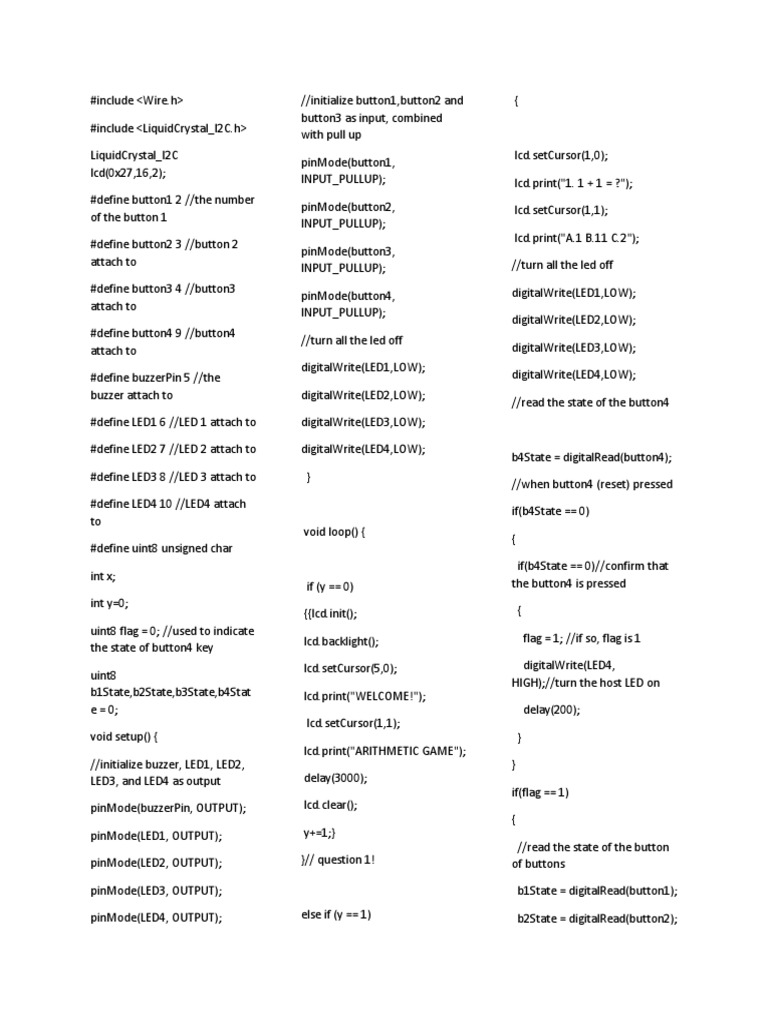An Arduino Based Interactive Arithmetic Game With Lcd Display And Button Input Pdf Computer