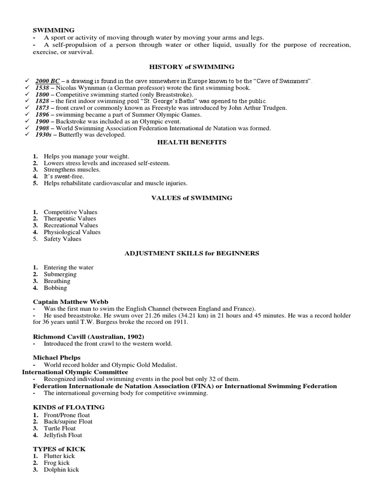 Swimming | PDF | Swimming (Sport) | Bathing