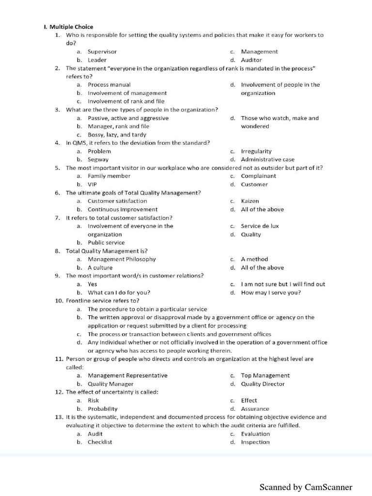 Qms Quiz PDF | PDF