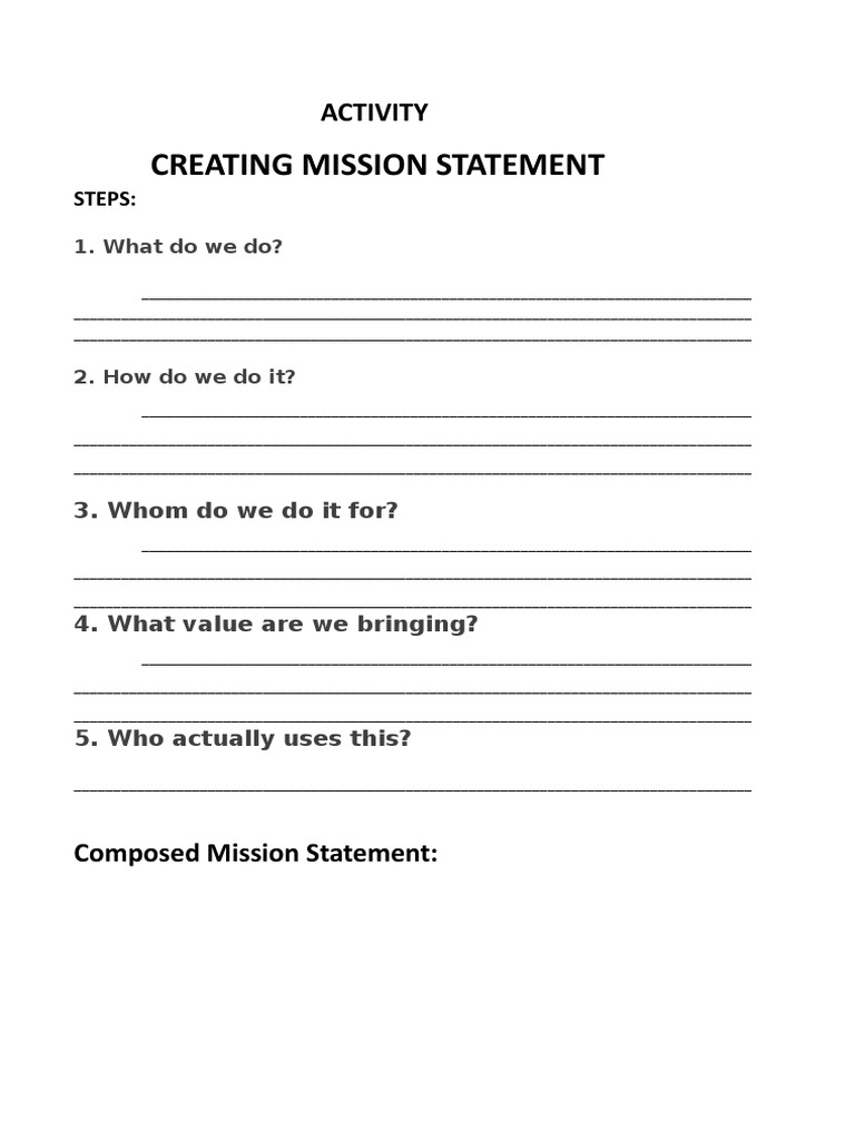 Creating Mission Statement: Activity | PDF