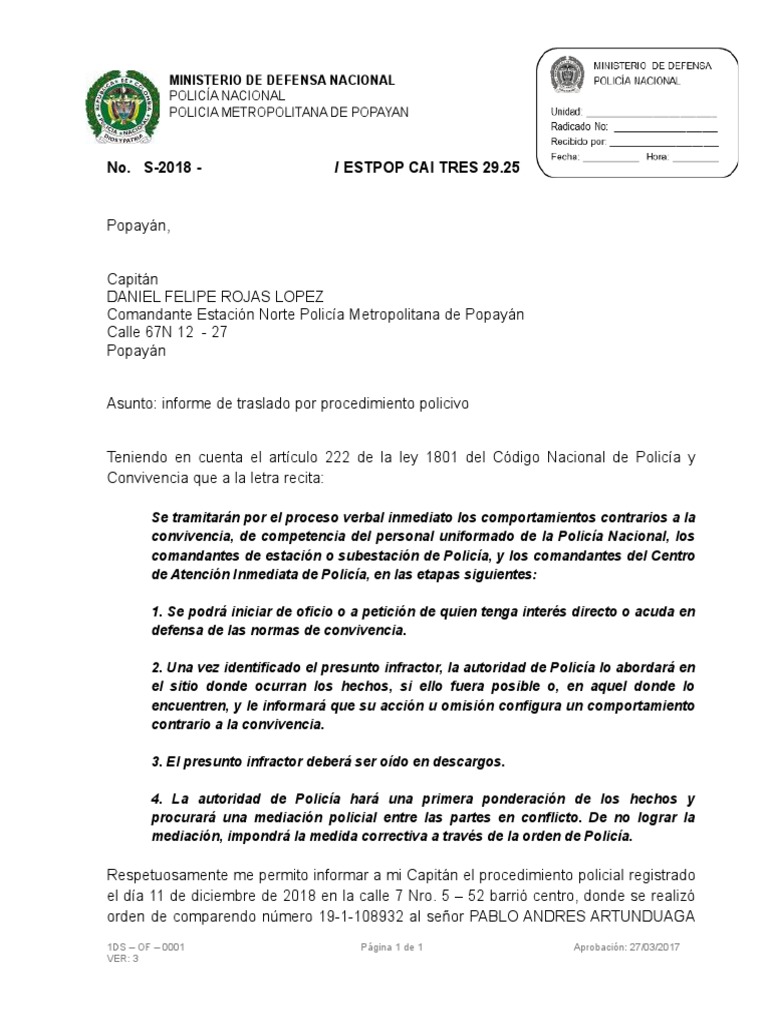 Ejemplo De Formato De Informe Policial