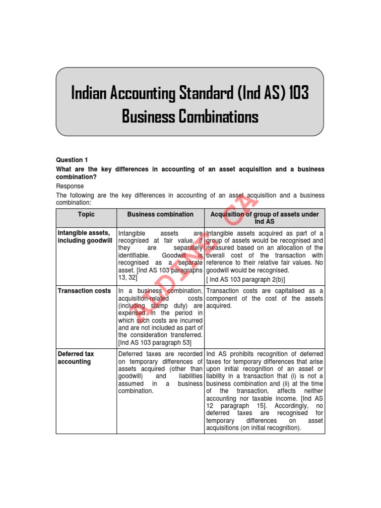 Aldine Ca: Indian Accounting Standard (Ind AS) 103 Business ...