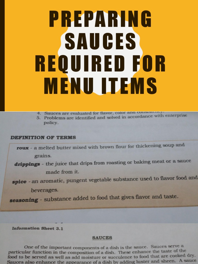 Essential Sauces for Menu Preparation | PDF