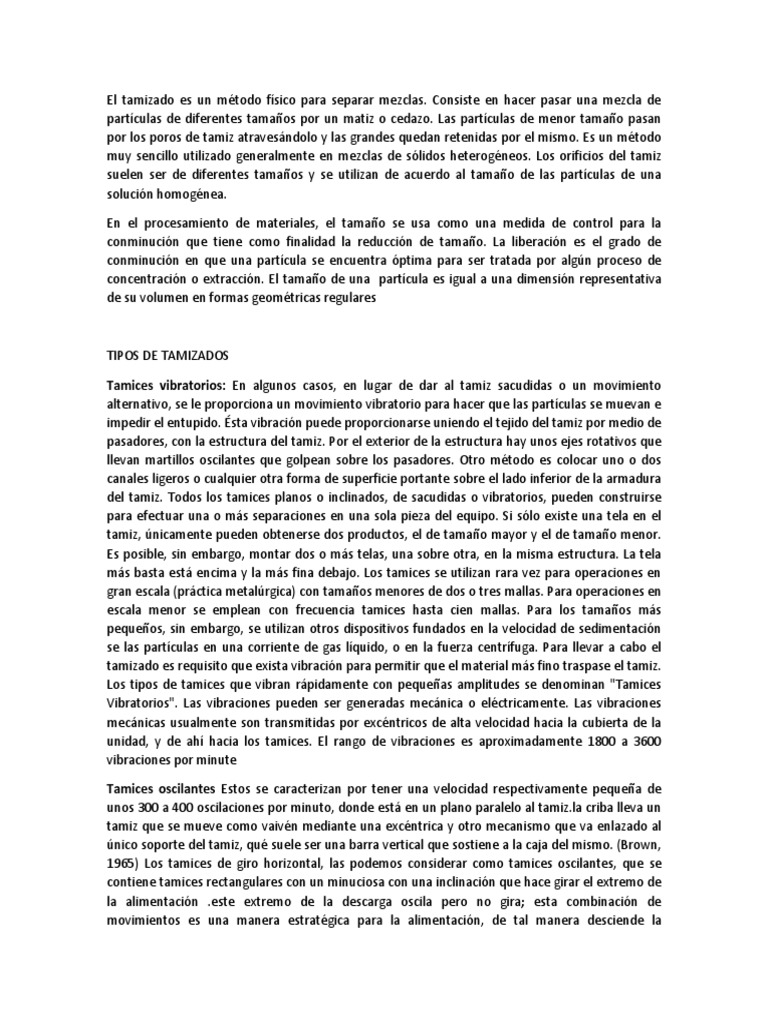 Tipos de Tamizado y Sus Aplicaciones | PDF | Trigo | Oscilación