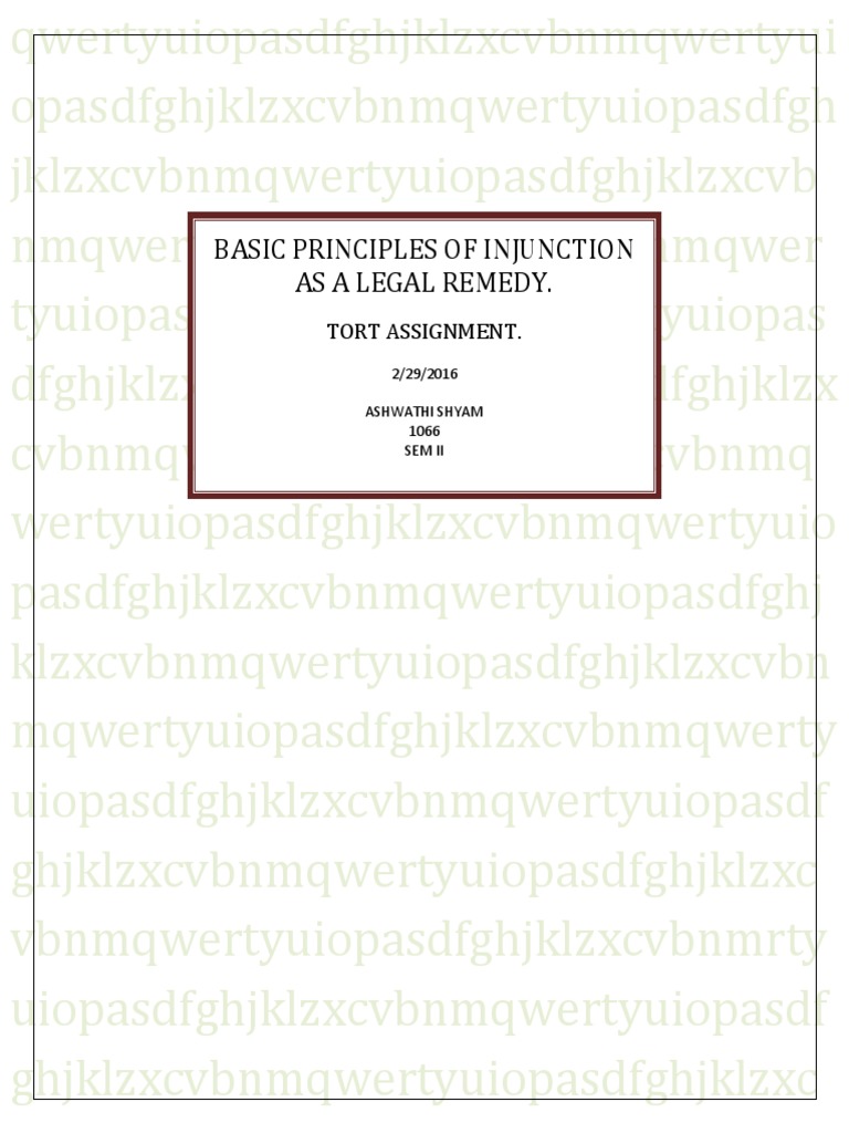 Basic Principles of Injunction As A Legal Remedy.: Tort Assignment | PDF | Injunction | Equity (Law)
