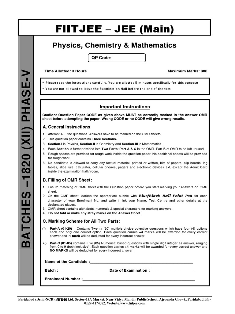 Phase Test Paper Fiitjee | PDF | Wavelength | Light
