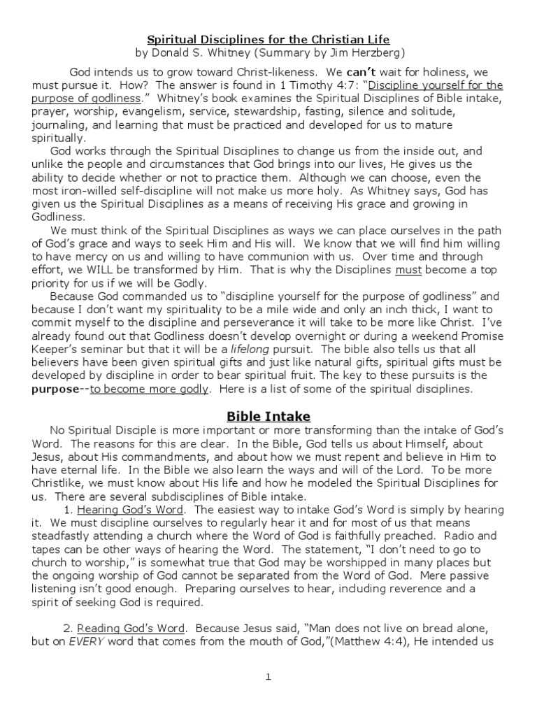 Spiritual Disciplines For The Christian Life by Donald Whitney SUMMARY ...