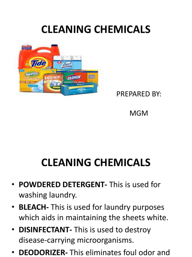Cleaning Chemicals: Prepared By: MGM | PDF | Housekeeping | Vacuum Cleaner