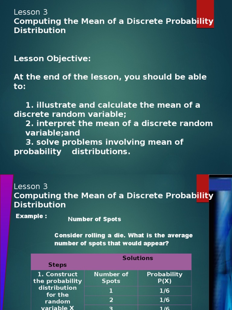 Mean of Discrete Probability Distribution | PDF | Expected Value ...