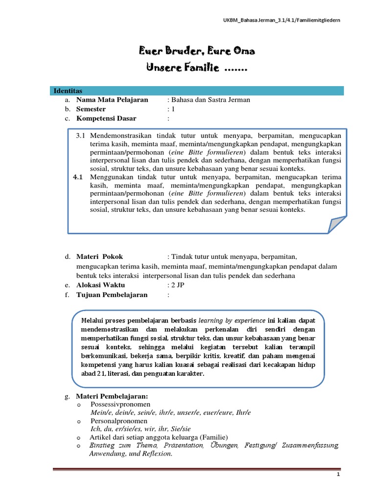 UKBM Possessivpronomen Bahasa Jerman Kelas XI | PDF