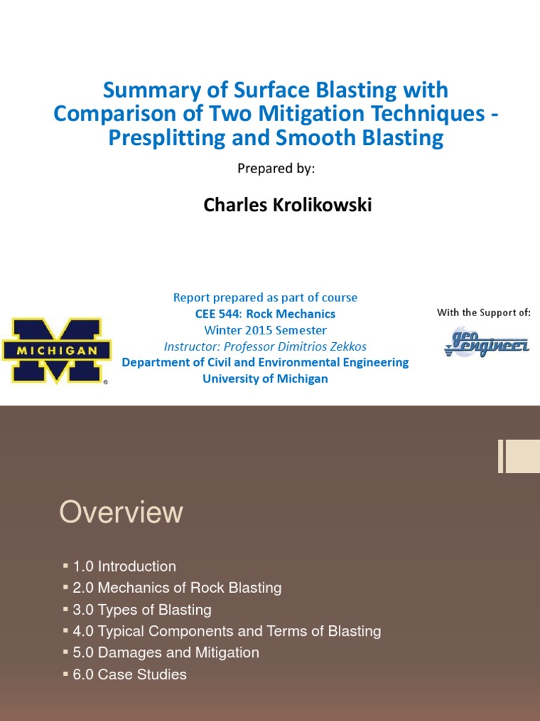 Summary of Surface Blasting With Comparison of Two Mitigation ...