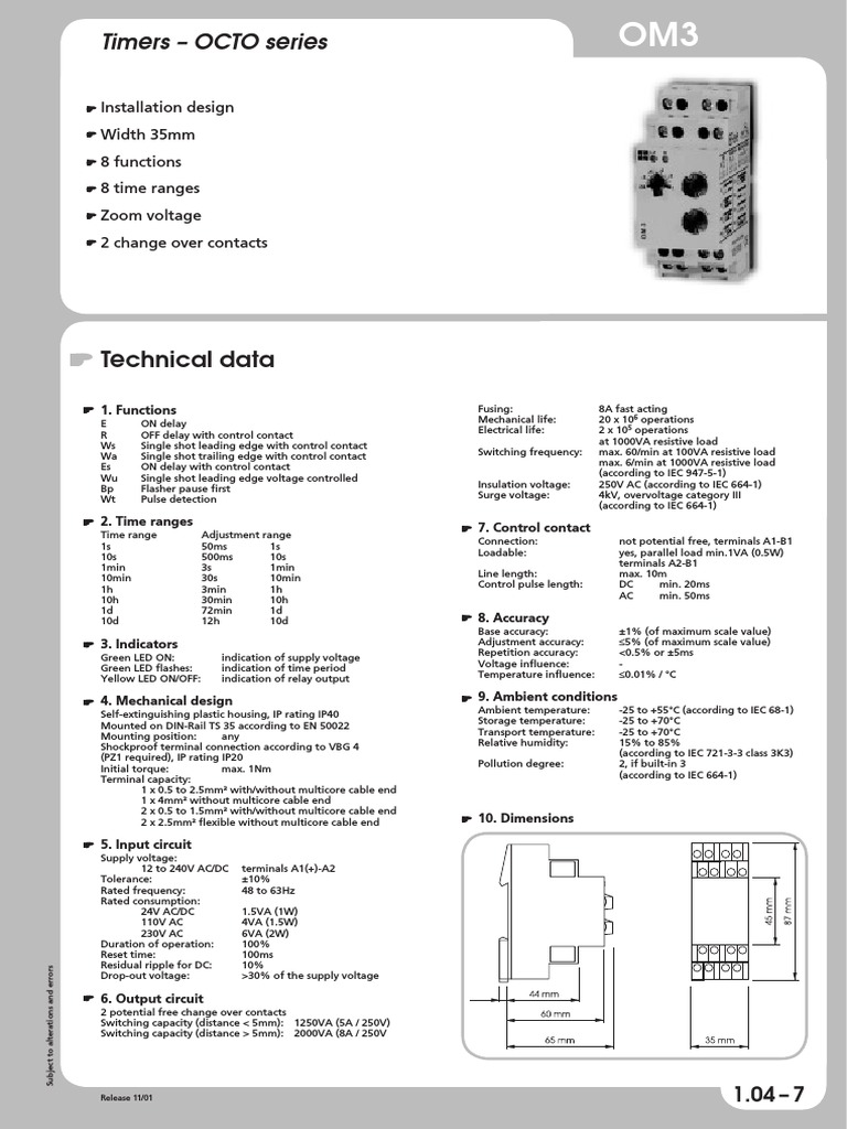 OCTO Series Timers: Specs & Functions | PDF | Relay | Switch