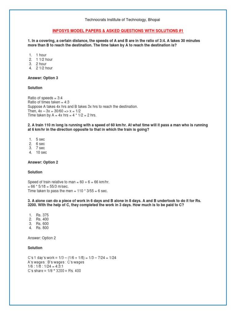 Infosys Model Papers# 1 - Team Examdays | Download Free PDF | Inference