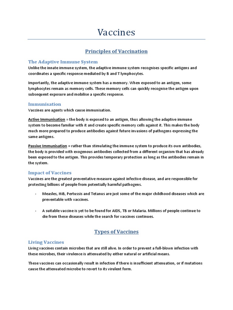 Vaccines: Principles of Vaccination | PDF | Adaptive Immune System ...