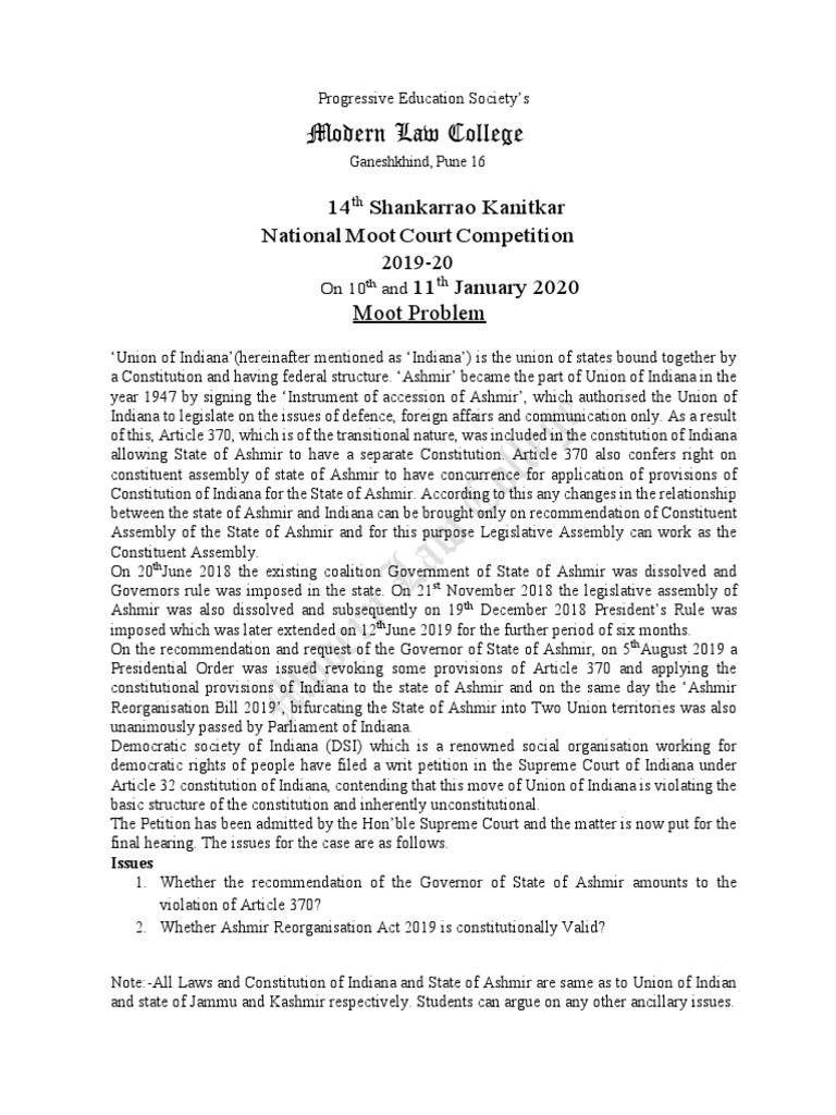 14th Kanitkar Moot Document | PDF | Constitutional Law | Government