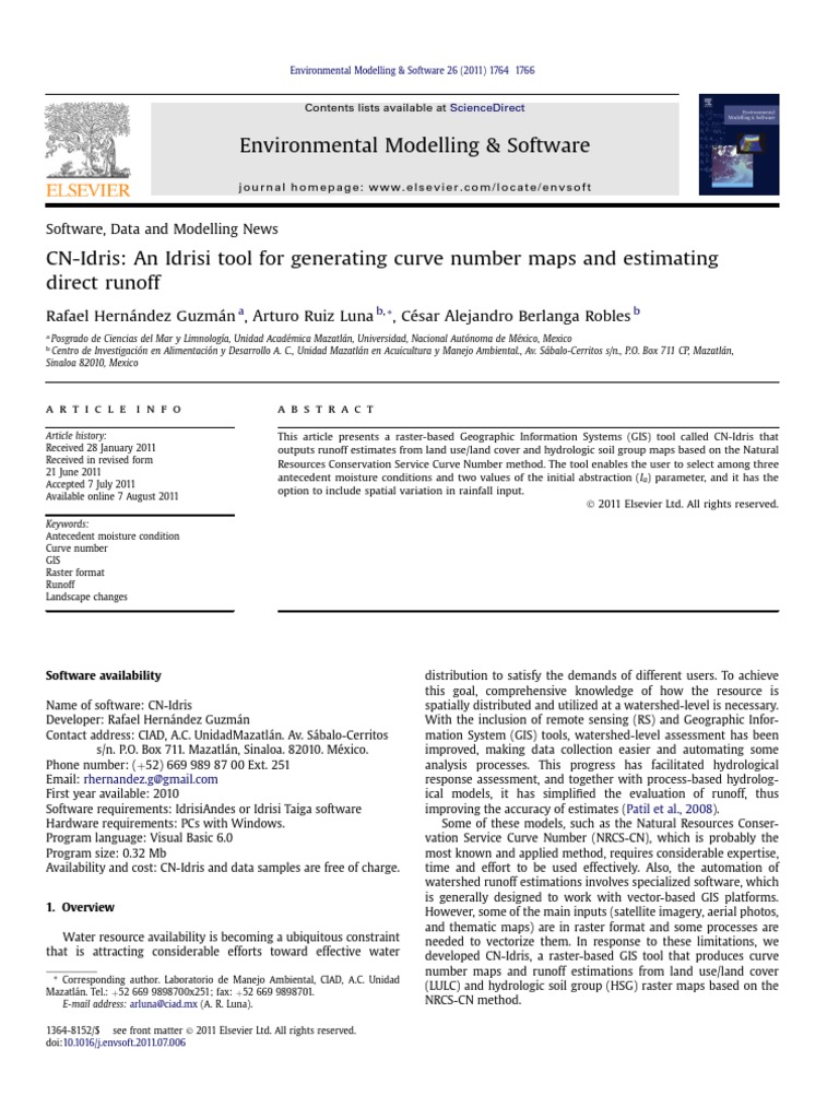 Environmental Modelling & Software: Rafael Hernández Guzmán, Arturo Ruiz Luna, César Alejandro ...